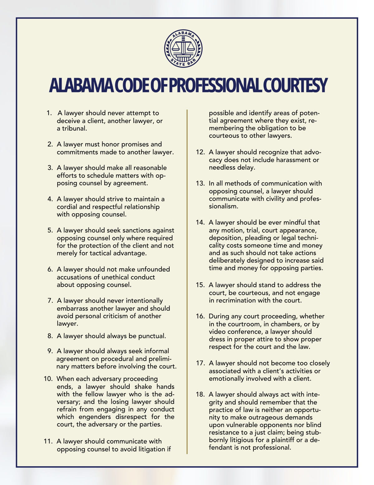 Code of Professional Courtesy | Alabama State Bar